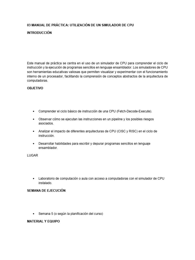 03 Manual de Practica Utilizacion de Un Simulador de CPU | PDF