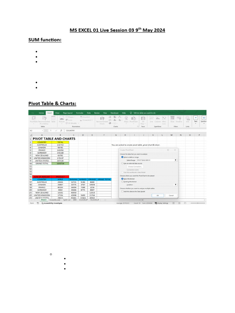 MS Excel Live Session Summarised | PDF