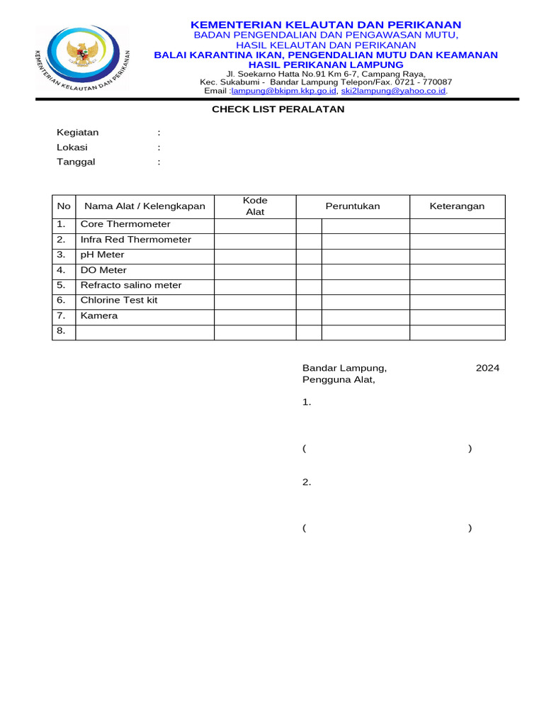 Checklist Peralatan | PDF