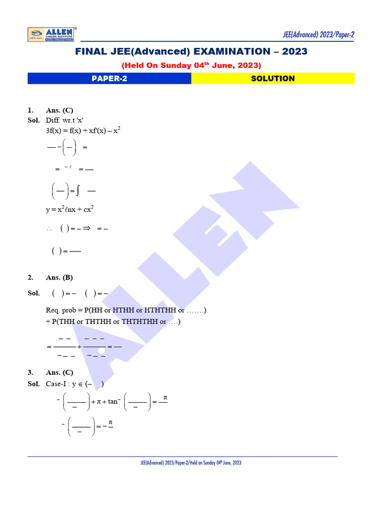 JEE Advanced 2023 Paper 2 Mathematics Sol | PDF