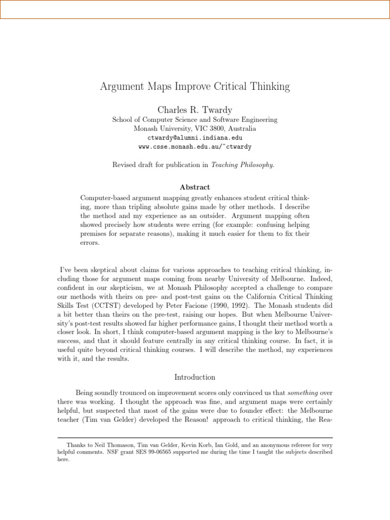 Argument Maps Improve Critical Thinking | PDF