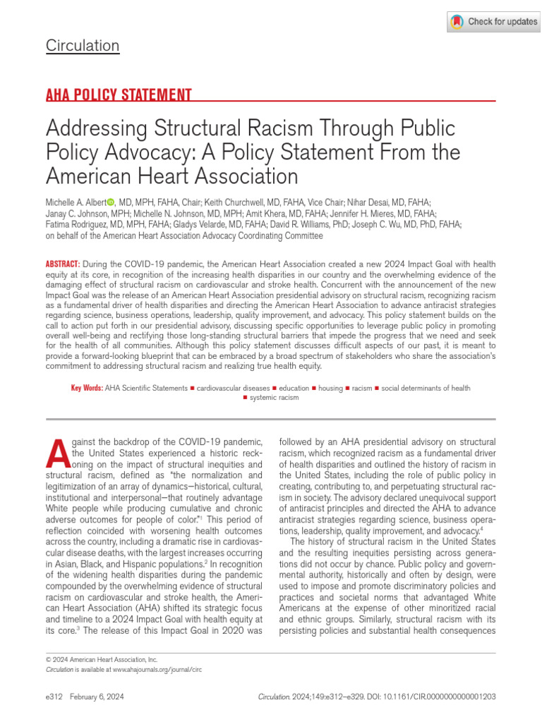 Albert Et Al 2024 Addressing Structural Racism Through Public Policy ...