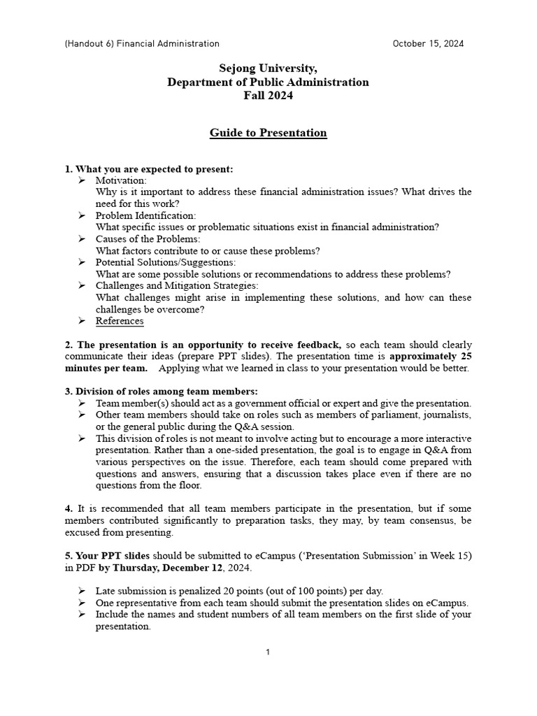 (Handout 6) Guide To Presentation (Rubrics Included) Oct. 17, 2024 | PDF