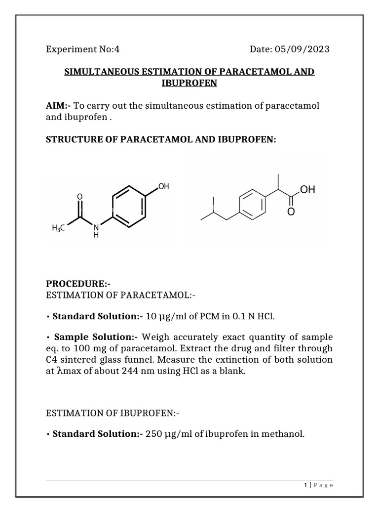 Simultaneous Estimation Of Paracetamol And Ibuprofen Pdf
