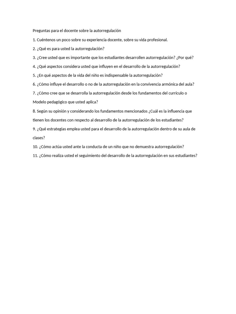 Preguntas para El Docente Sobre La Autorregulación | PDF