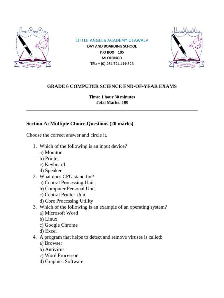 Grade 6 End Term 3 Exam - Computer | PDF Grade 6 End Term 3 Exam - Computer | PDF