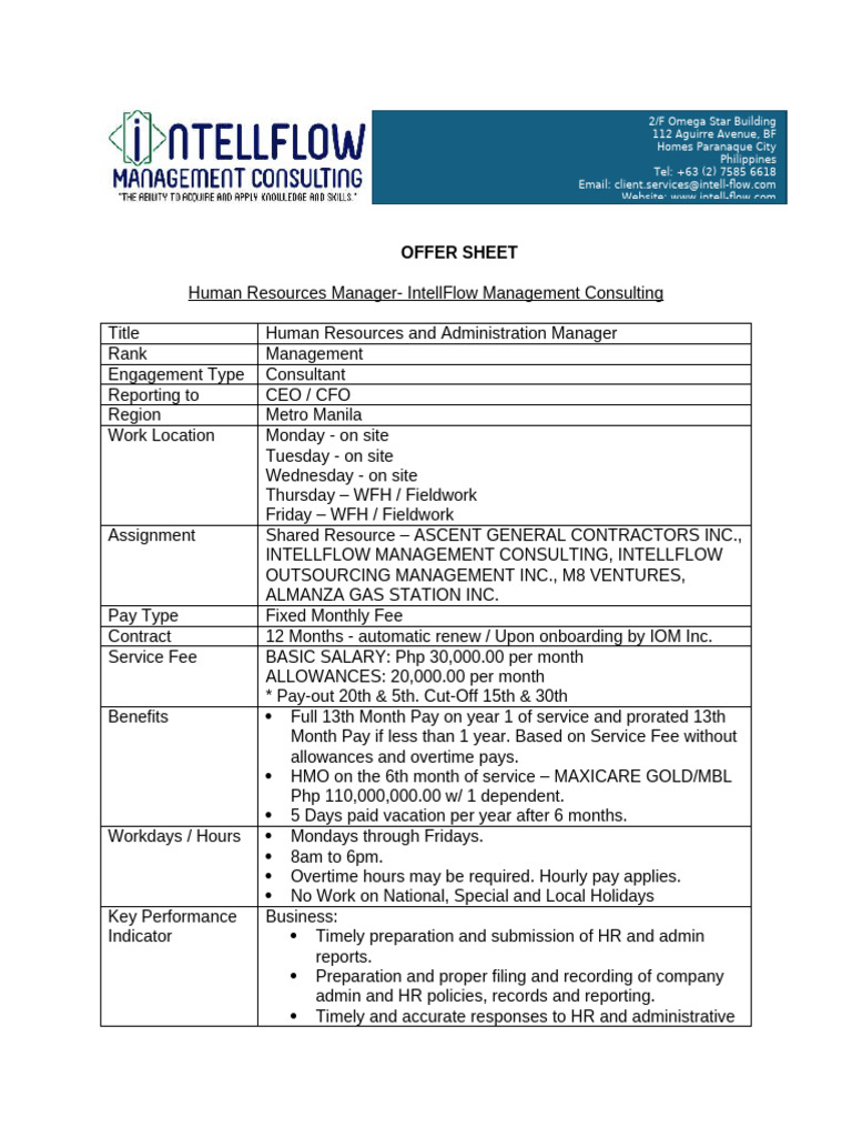Job Offer Sheet | PDF
