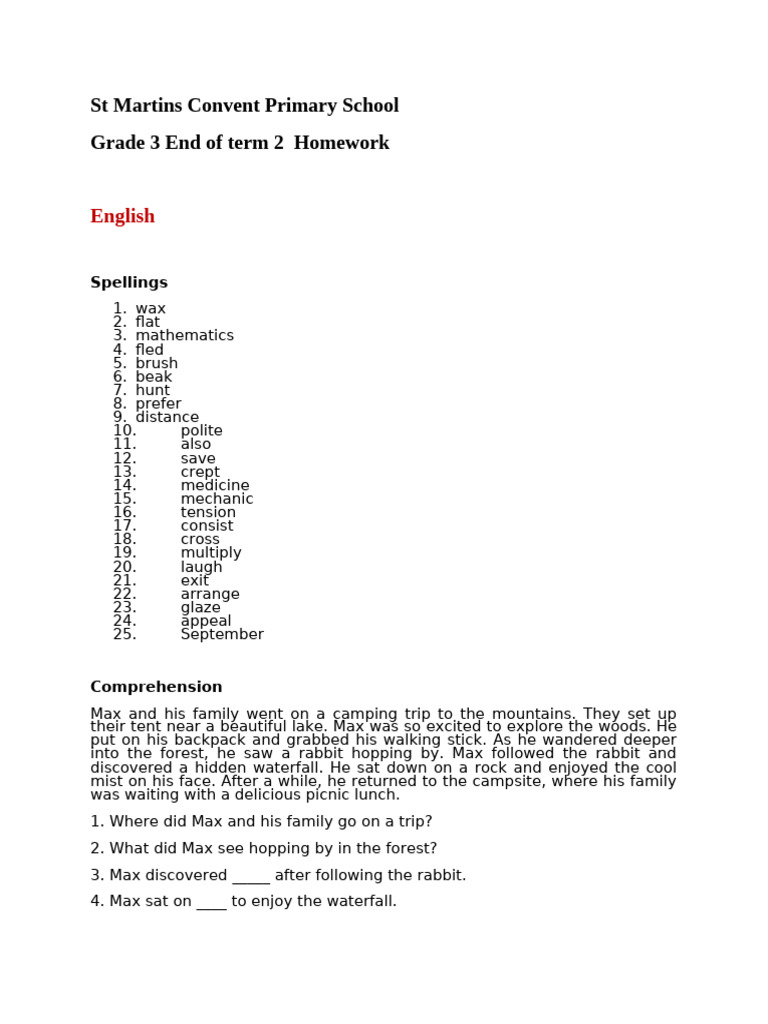Grade 3 Homework 2nd Term 2024 | PDF