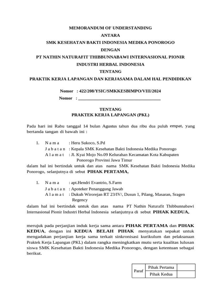 MoU PT. NATHIN NATURINDO | PDF