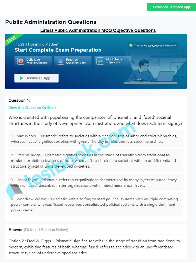 MCQ On Public Administration 6257fbd1fea7afe729ca8acd | PDF