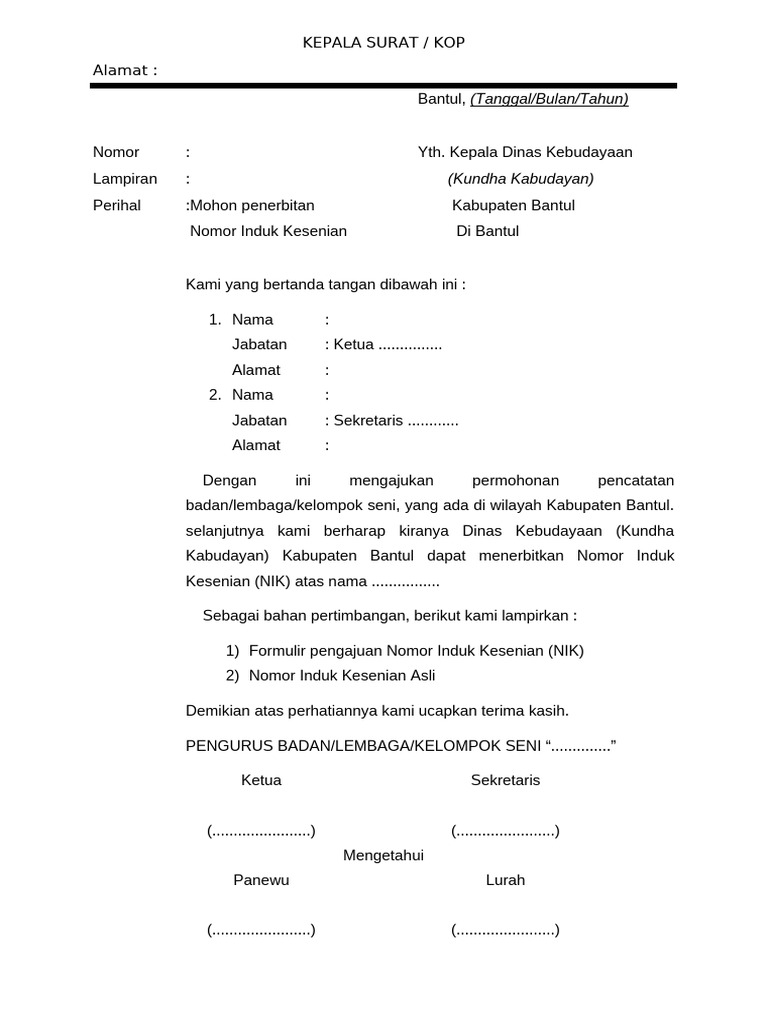 Contoh Pengajuan Nik 2018-2020 | PDF