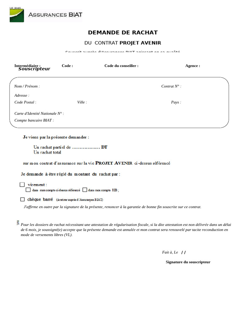 Demande de Rachat Modifiée | PDF