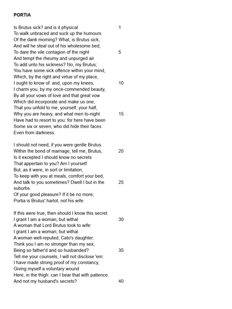 Portia Is Brutus Sick - Julius Caesar 2.1 | PDF