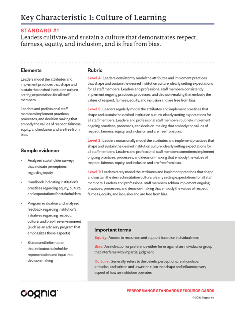 Cognia Performance Standards Cards | PDF