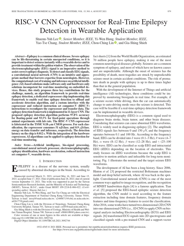Risc V Cnn Coprocessor For Real Time Epilepsy Detection In Wearable Application Pdf