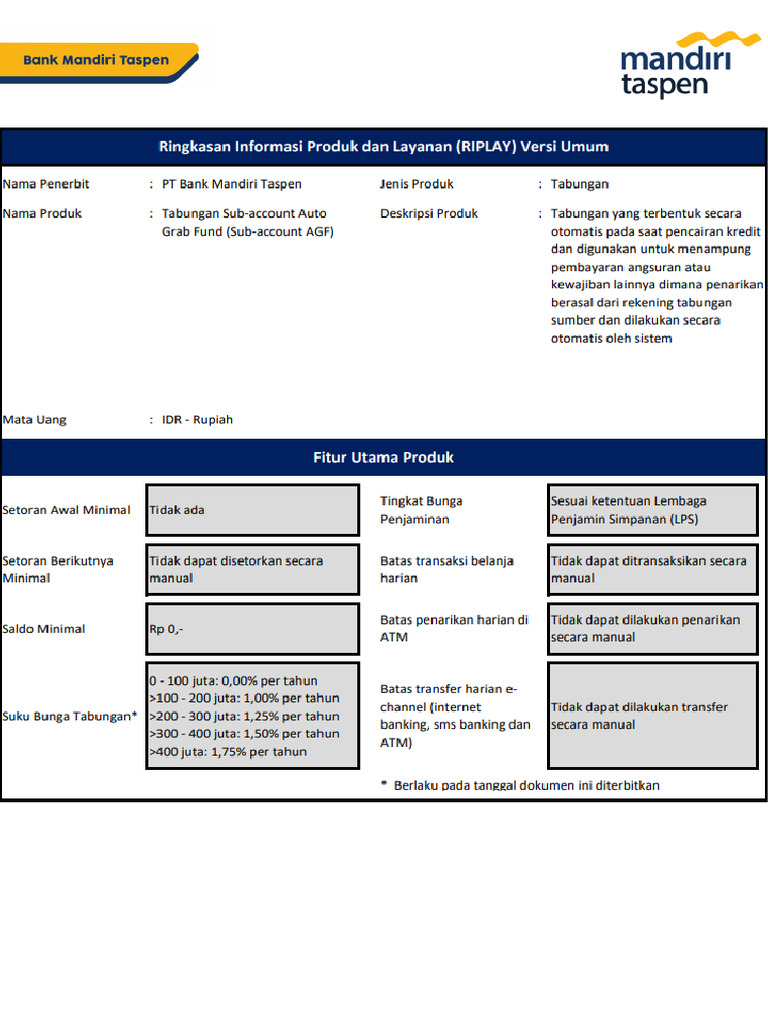 Tabungan Sub-account AGF | PDF