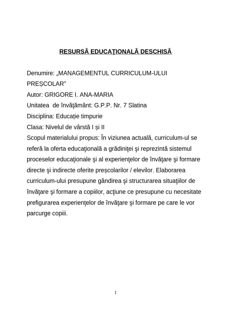 Ghid Managementul - Curriculum-Ului Prescolar Grigore Ana GPP-7 Slatina ...