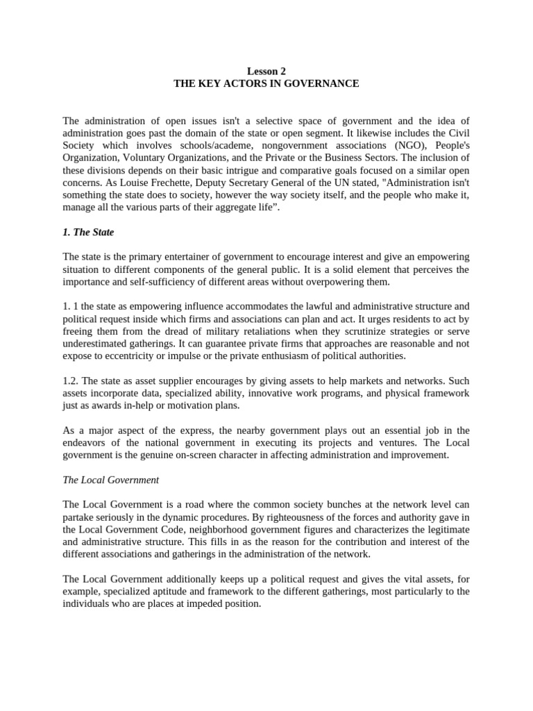 Key Actors in Governance Explained | PDF | Finance & Money Management