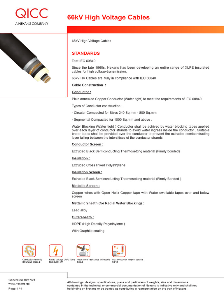 Nexans - 66kV High Voltage Cables | PDF
