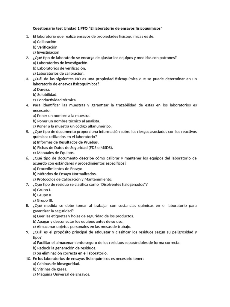 Cuestionario UT 1 PFQ 2 | PDF
