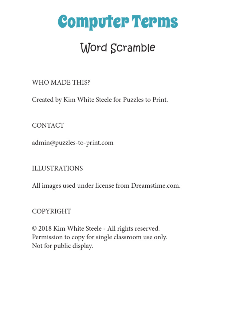 Computer Terms Word Scramble | PDF