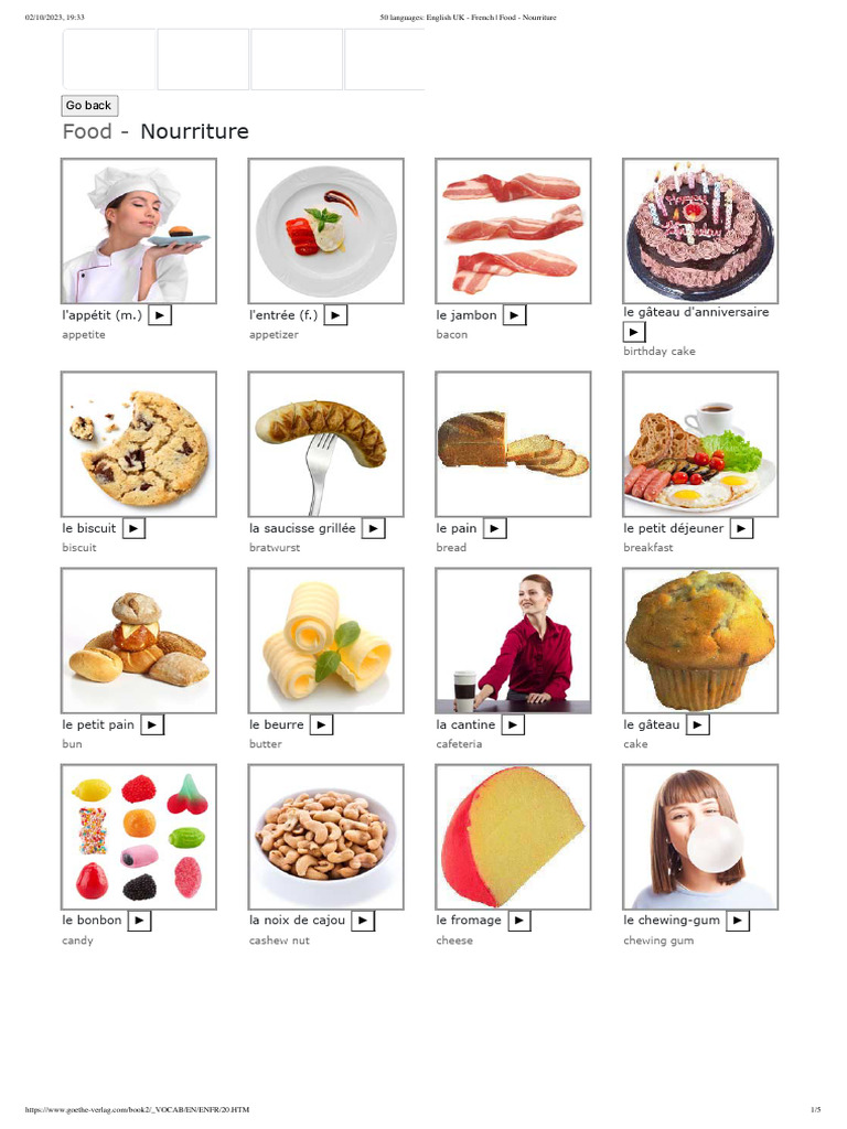 50 Languages - English UK - French - Food - Nourriture | PDF