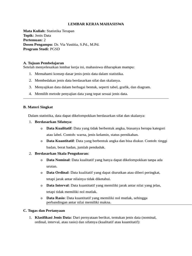 Lembar Kerja Mahasiswa Pertemuan 1-2 | PDF