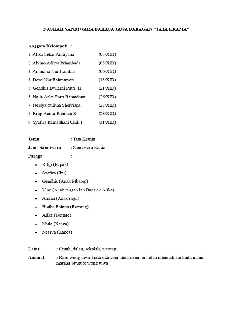 Naskah Sandiwara Bahasa Jawa | PDF