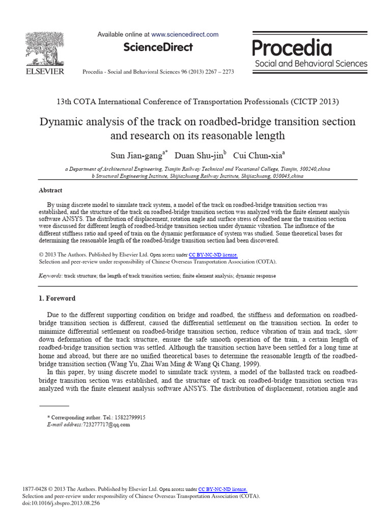 Dynamic Analysis of Track On Roadbed-Bridge Transition Section and ...