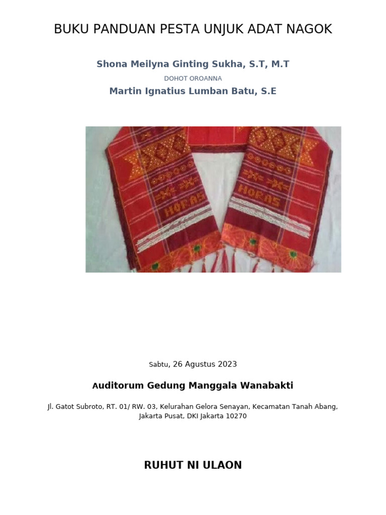 Buku Panduan Pesta Unjuk Adat Nagok Shona Ginting Dan Martin Lumban ...