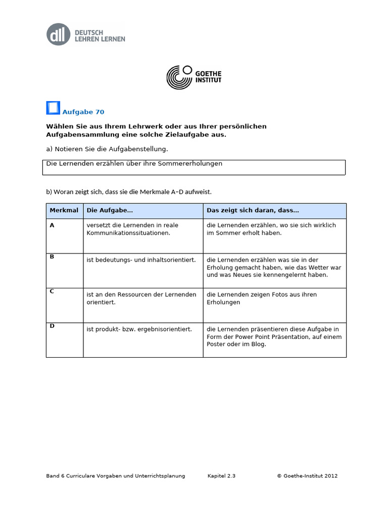 Arbeitsblatt Aufgabe 70 | PDF