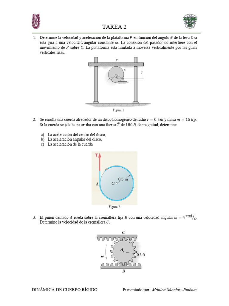 2) Tarea2 Dinámica Cuerpo Rígido | PDF