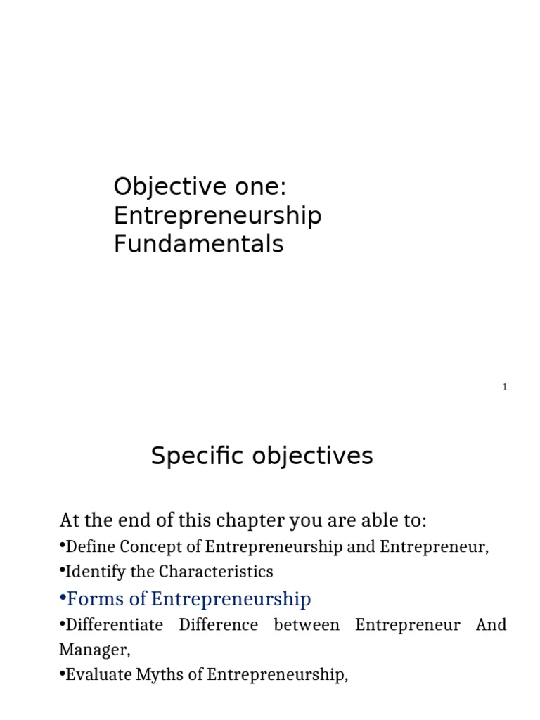 Objective 1 Entrepreneurship Fundamentals | PDF