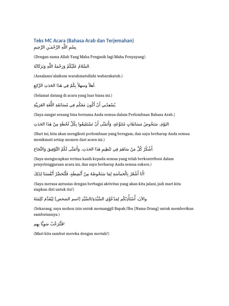 Teks MC Bahasa Arab | PDF