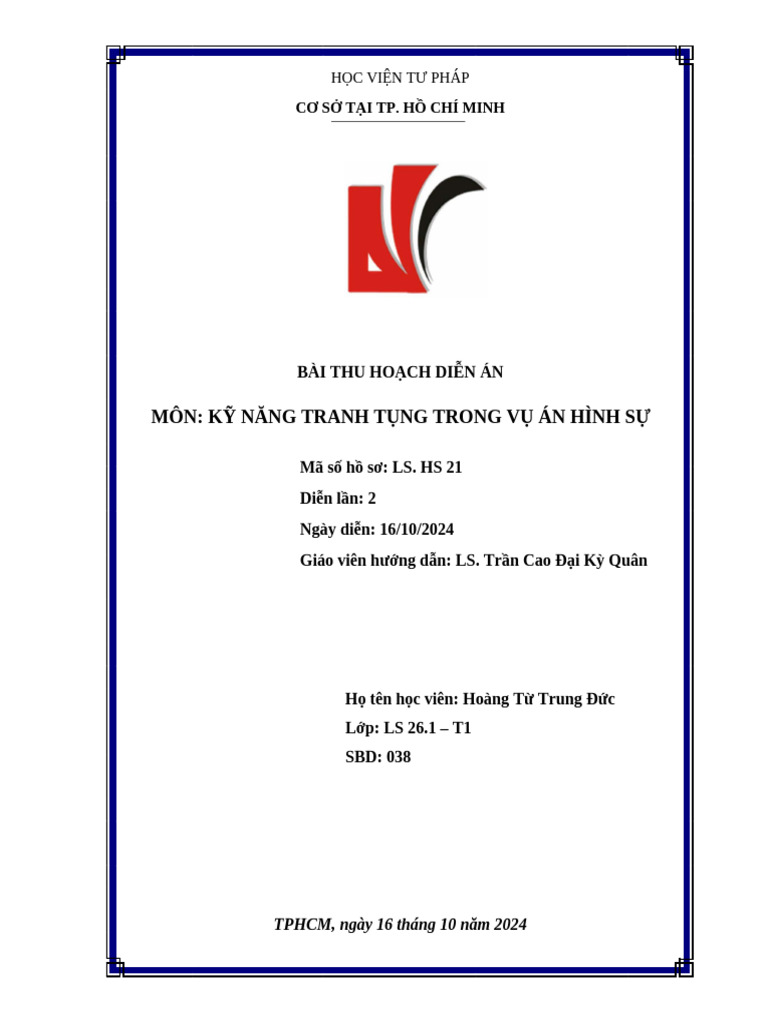 Bai Thu Hoach - HS 21 - Dinh Xuan Phong - Danh Bac | PDF