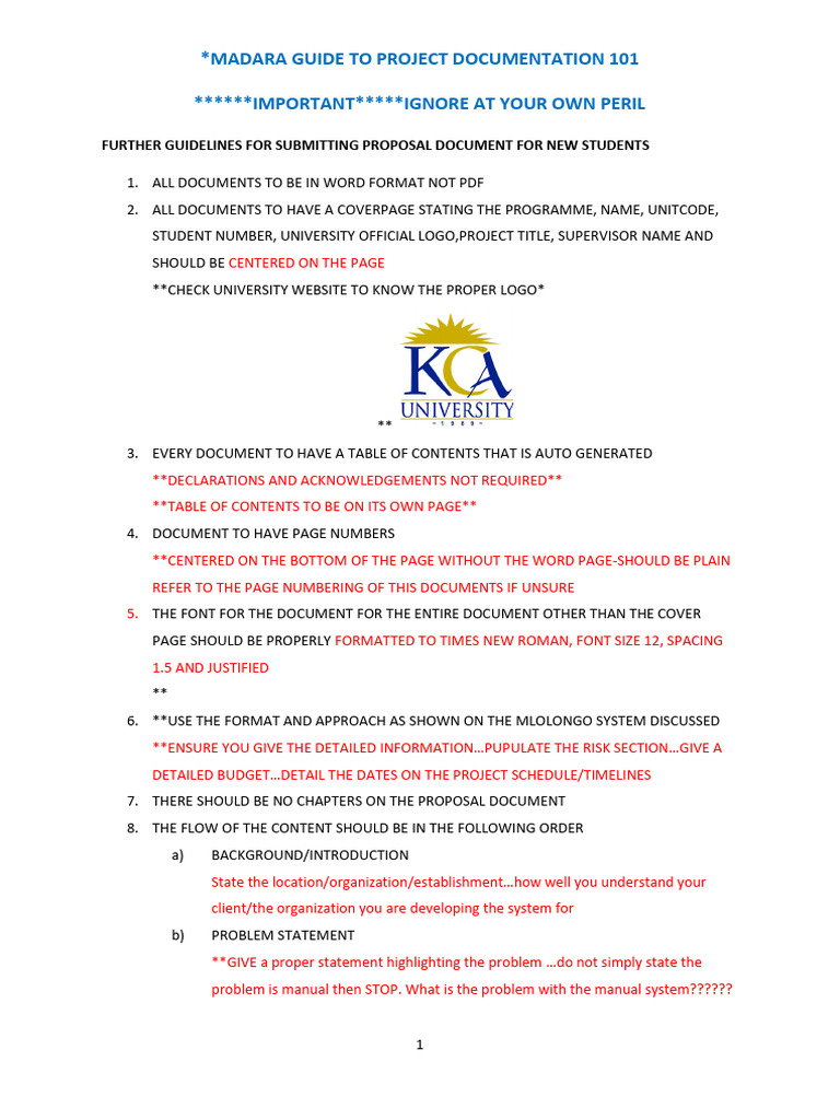 Further Guidelines For Submitting Proposal Document For New Students | PDF