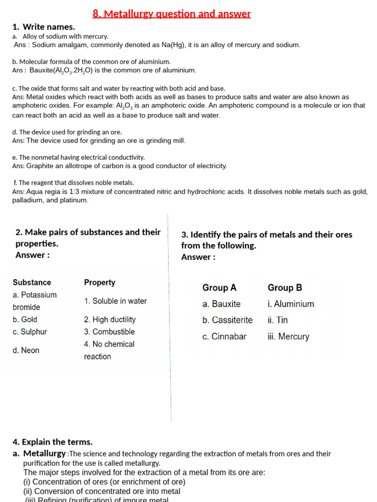 Metallurgy Question and Answer | PDF