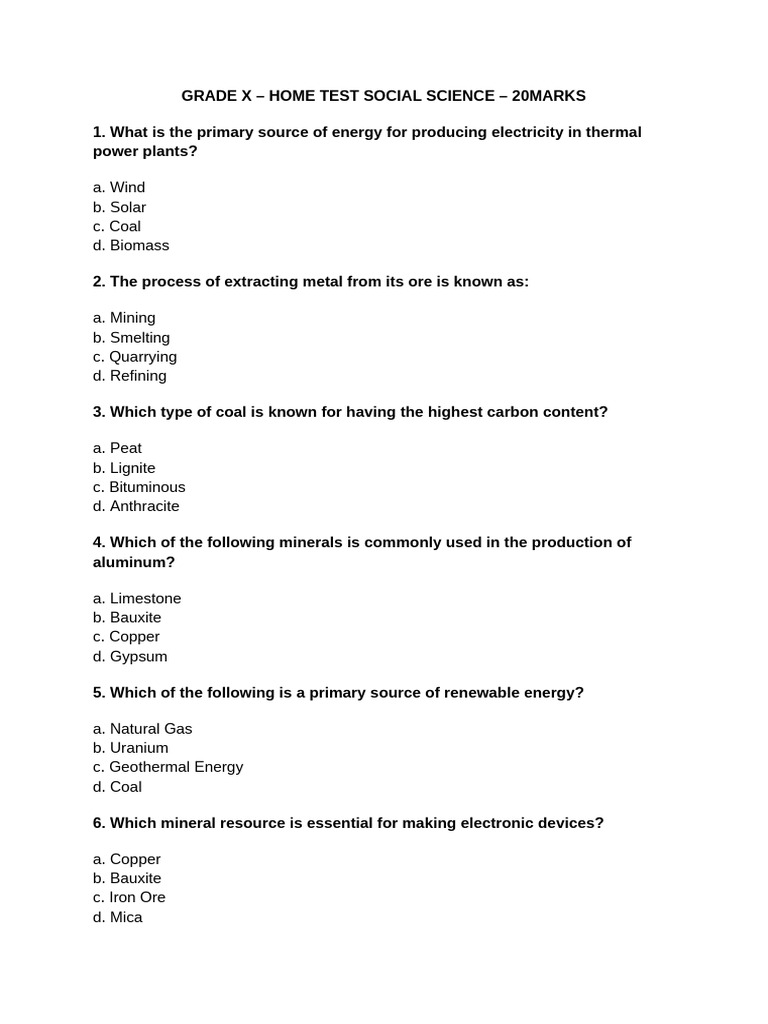Social Grade 10 Home Test | PDF