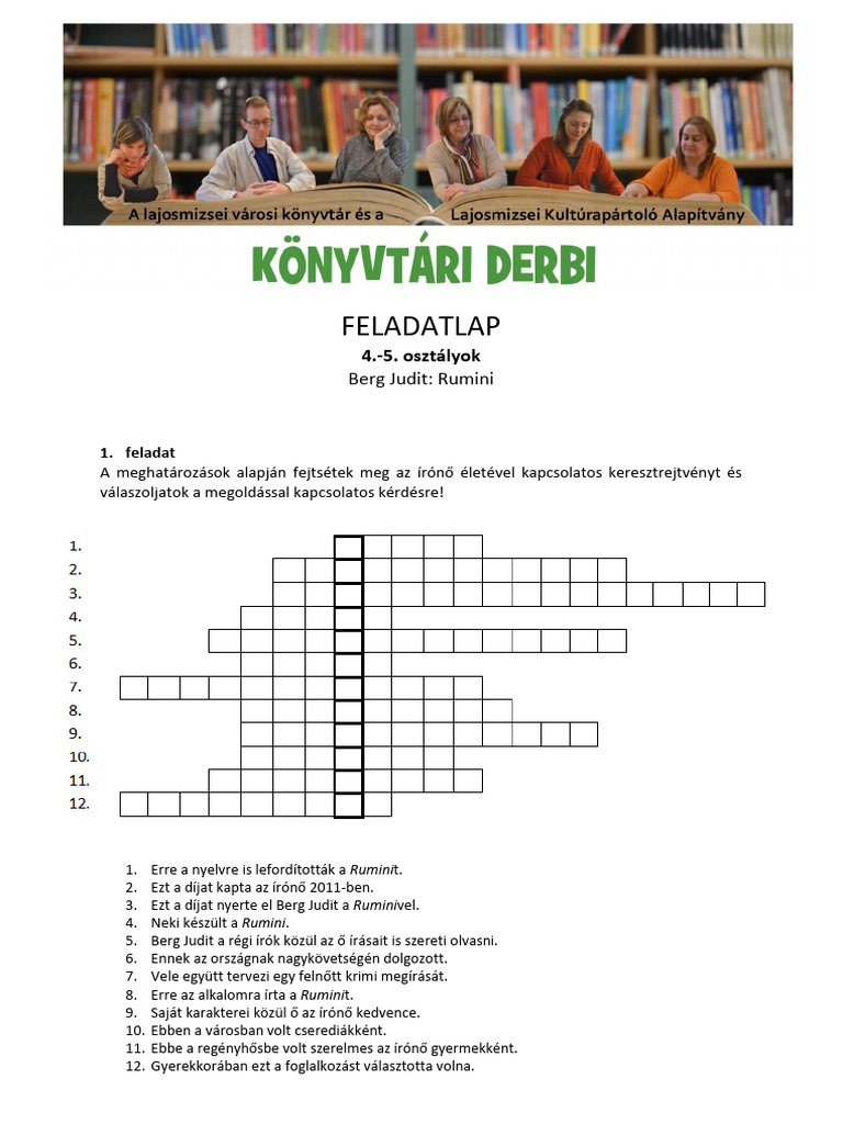 FELADATLAP osztályok Berg Judit Rumini | PDF