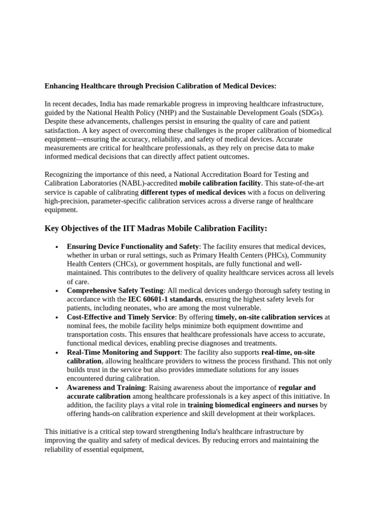 Enhancing Healthcare Through Precision Calibration of Medical Devices | PDF
