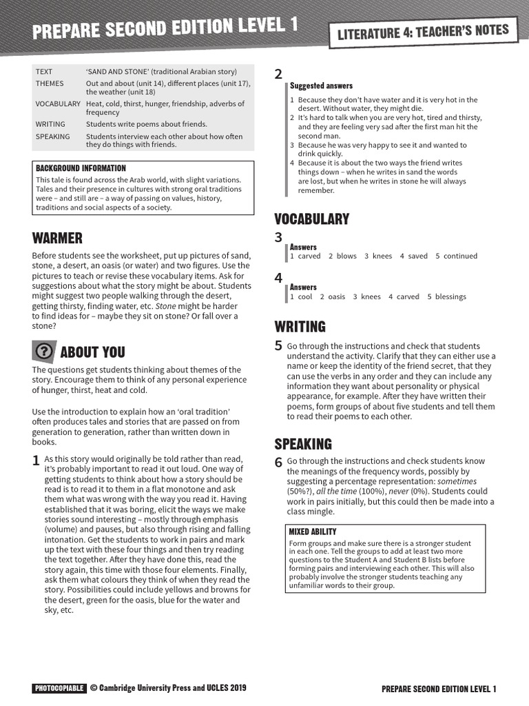 PREPARE - 1 - Literature - 4 - Teacher - S Notes | PDF