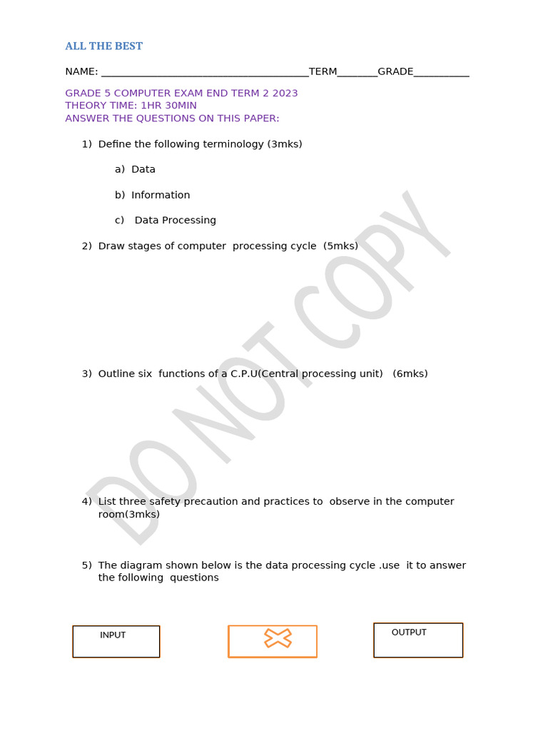 Grade 5 Term 2 Computer Exam 2023 | PDF