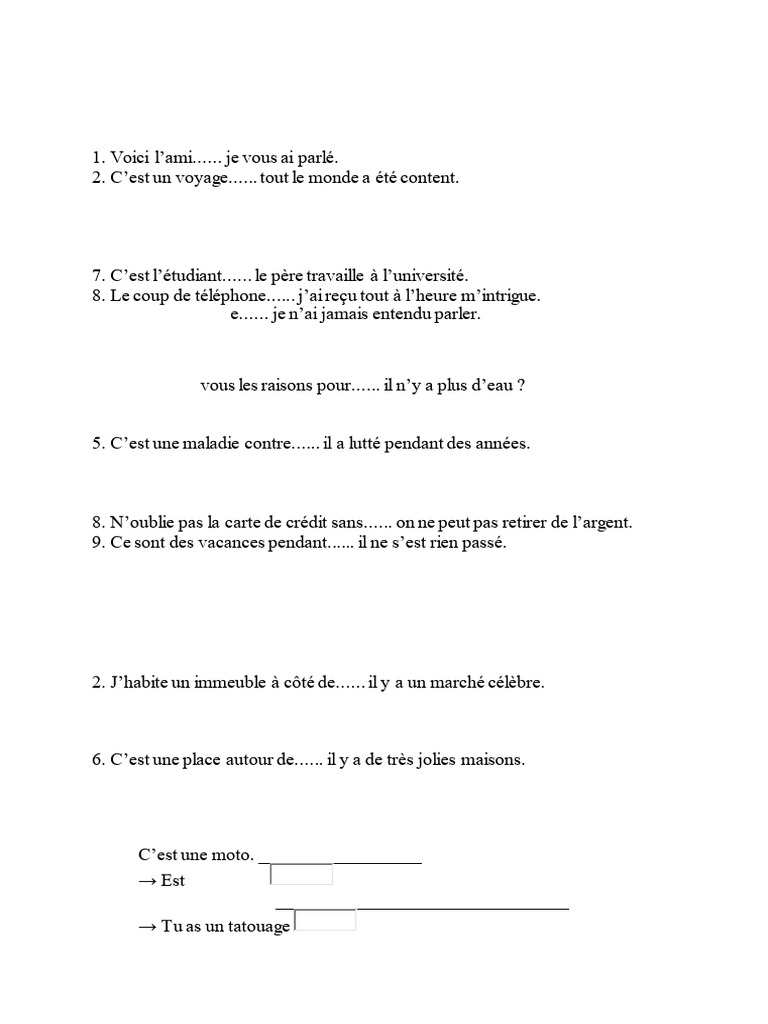 A - TP1 Exercices Phrases Relatives | PDF