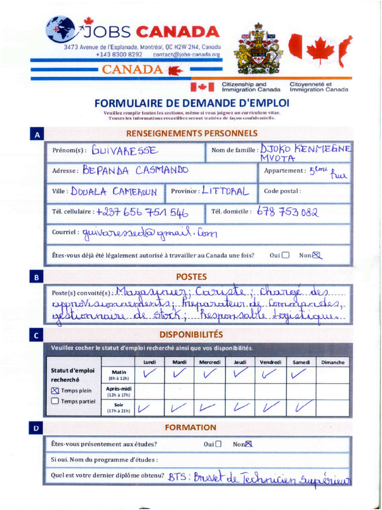 FORMULAIRE CANADA 1 | PDF