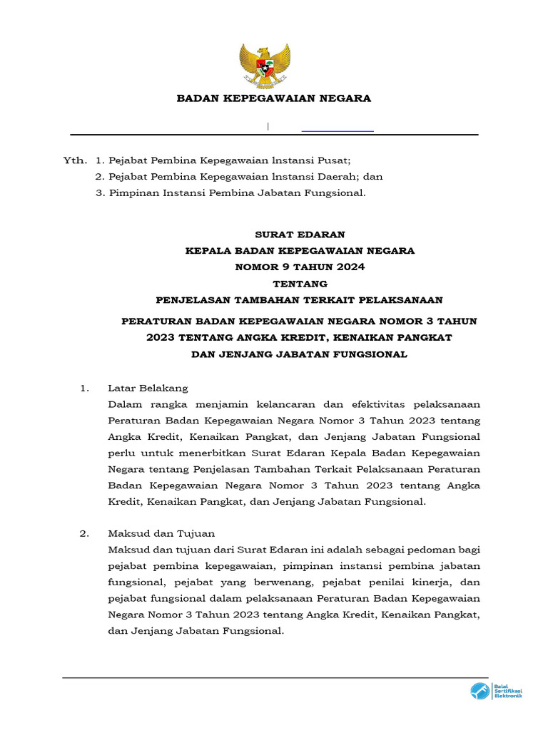 SE Kepala BKN Nomor 9 Tahun 2024 Penjelasan Tamb 241011 180033 | PDF