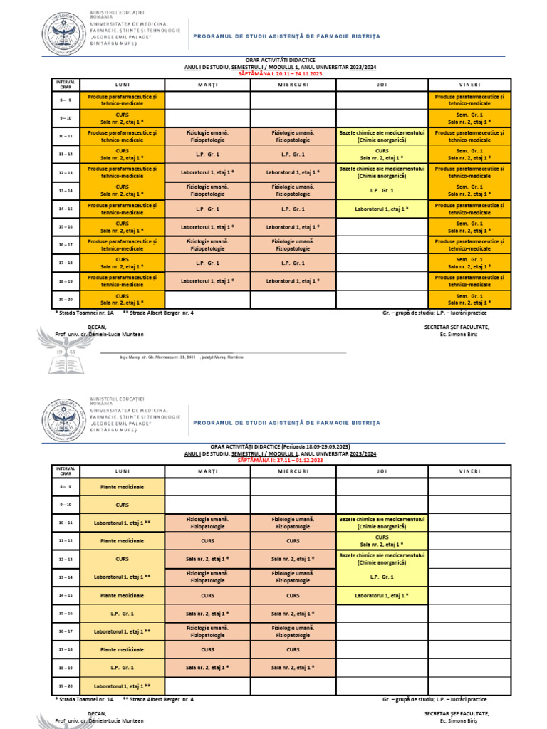 Orar Semestrul I, Modulul 2, 2023-2024 AFB | PDF