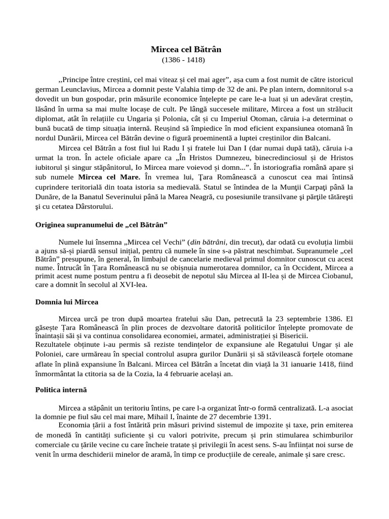 Mircea Cel Batran | PDF