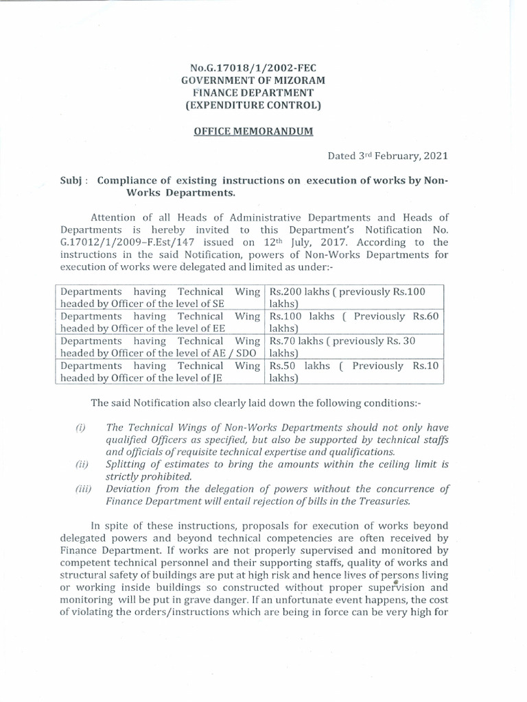 Compliance of Existing Instn On Execution of Works by Non Works Deptt | PDF