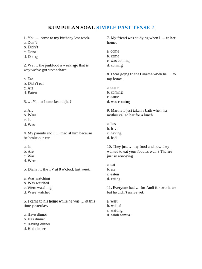 Kumpulan Soal Simple Past Tense 2 | PDF