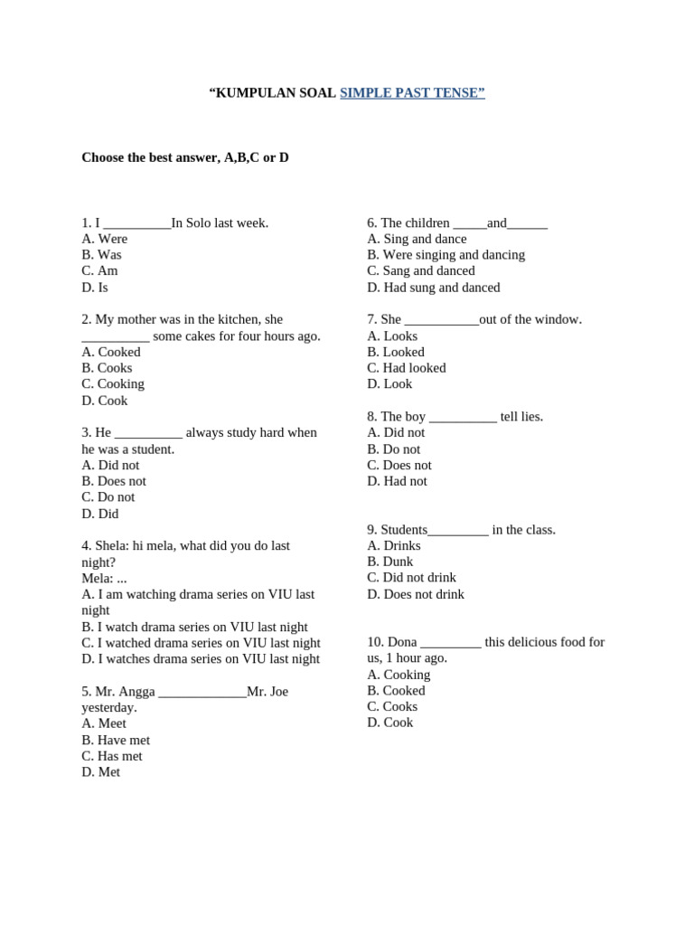 Kumpulan Soal Simple Past Tense Pdf